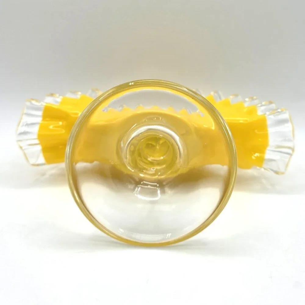 Dining | Vintage Bright Yellow Hand Blown Glass Ruffled Pedestal Fan ...
